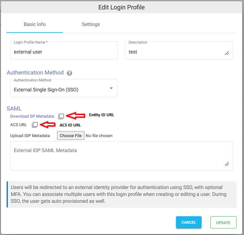 SSO or External Identity Provider Login Profile
