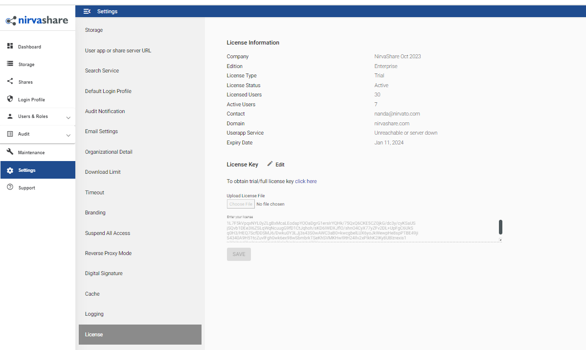 Applying License Key | NirvaShare