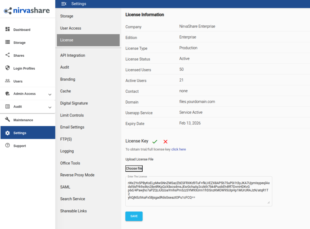 Applying License Key | NirvaShare
